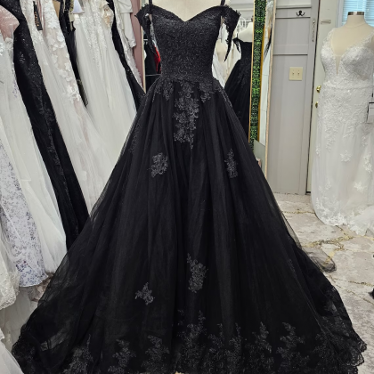Off The Shoulder Black Gothic Ball Gown Wedding Dress on Luulla