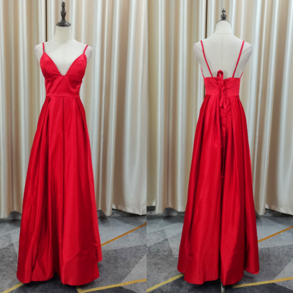 V Neck Floor Length Satin Prom Dress Long Formal Gown on Luulla