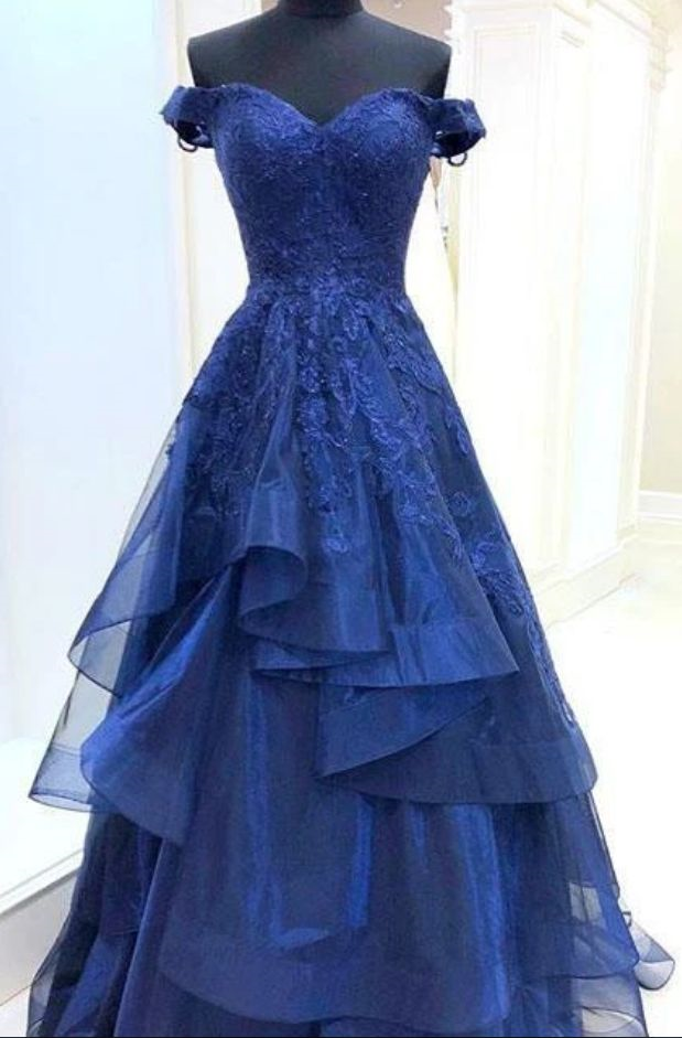 Off The Shoulder Navy Blue Long Prom Dress on Luulla
