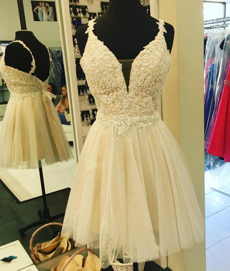 V Neck Pale Yellow Short Graduation Dress on Luulla