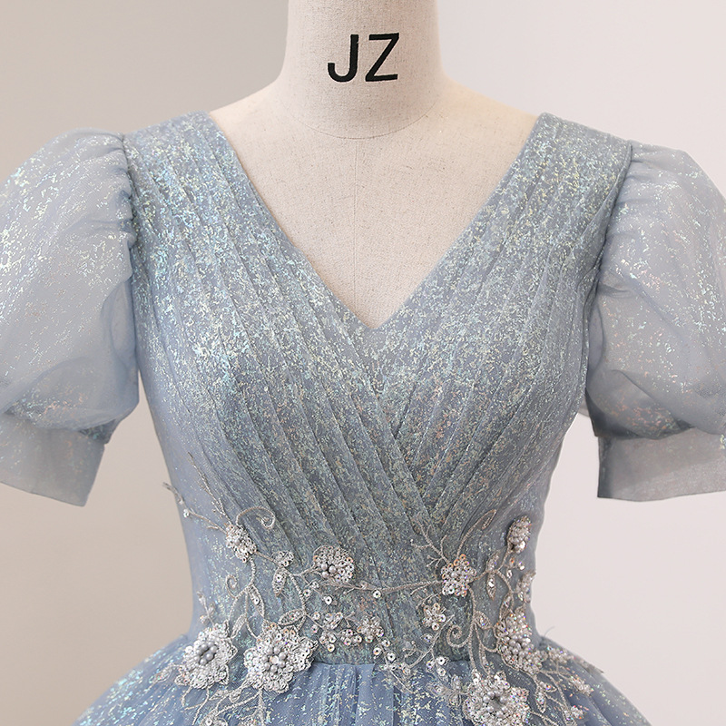 Latern Sleeves Blue Ball Gown Pageant Dress on Luulla
