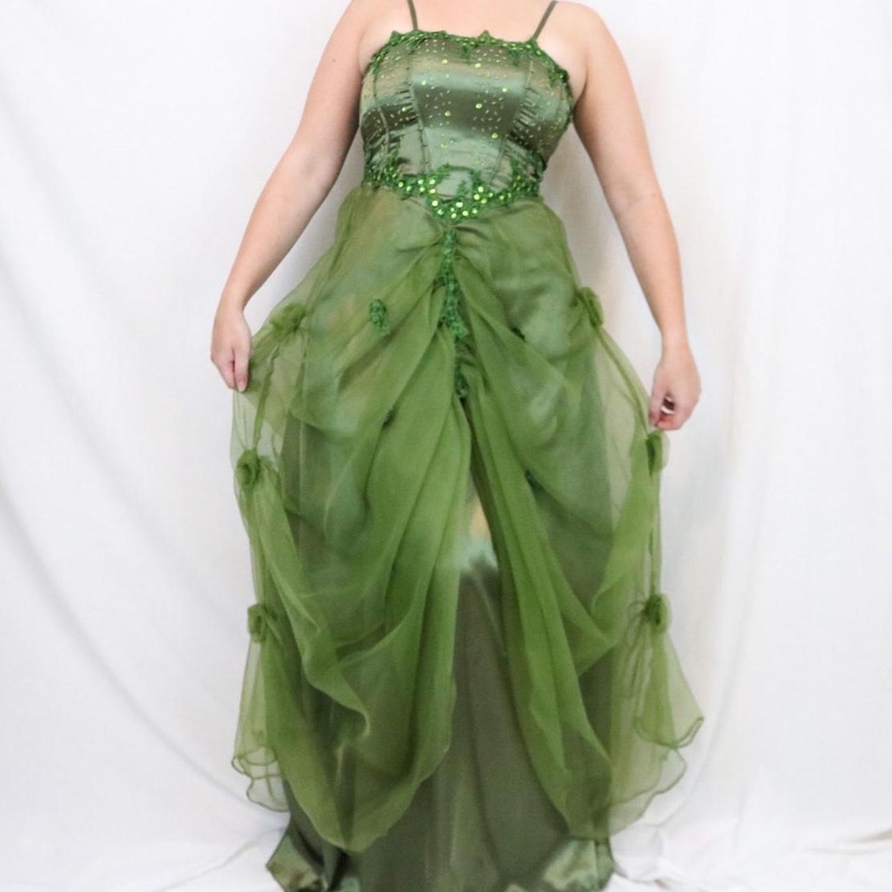 Spaghetti Straps Vintage Green Party Dress With Draping Skirt on Luulla