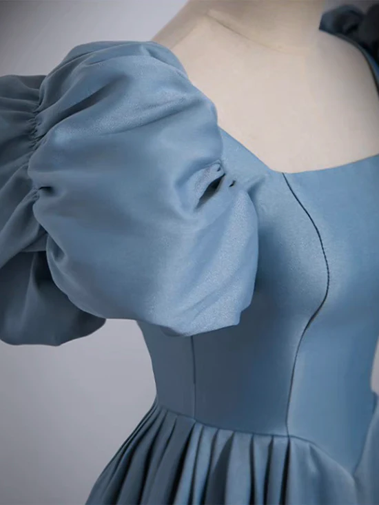 Puffy Sleeves Dusty Blue Satin Princess Dress on Luulla