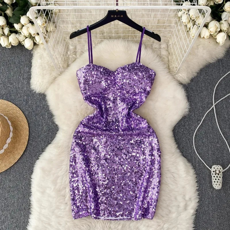 Sparkling Purple Sequin Party Dress For Women on Luulla