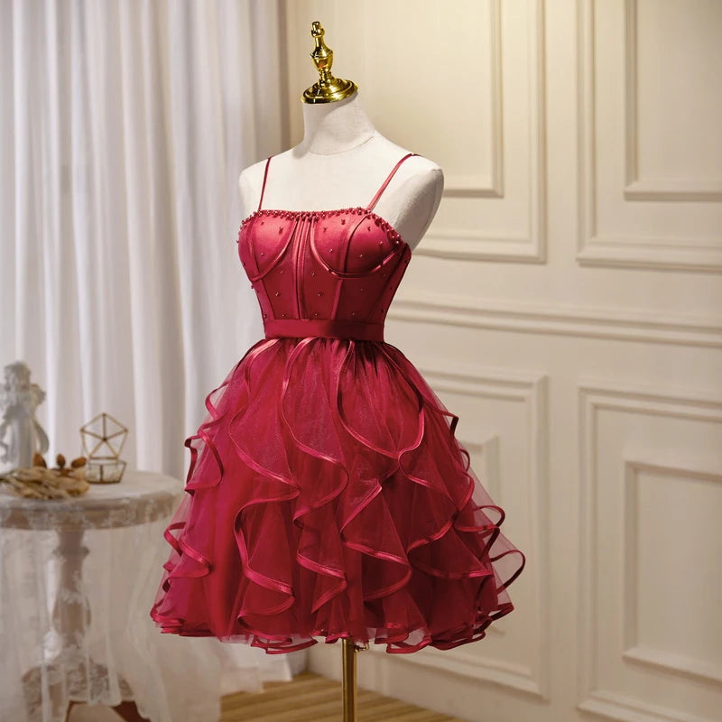 Stunning Red Ruffled Dress With Beaded Bodice on Luulla