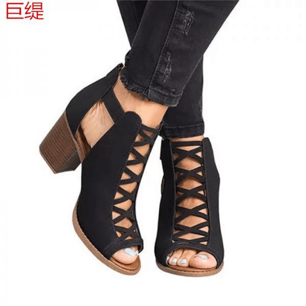 Peep Toe Lace-up Front Block Heels Women Shoes on Luulla