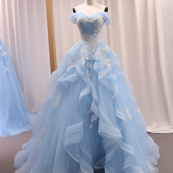 Off Shoulder Blue Pageant Dress Evening Gown on Luulla