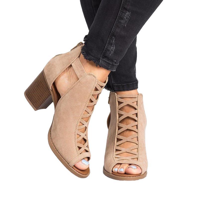 Peep Toe Lace-up Front Block Heels Women Shoes on Luulla