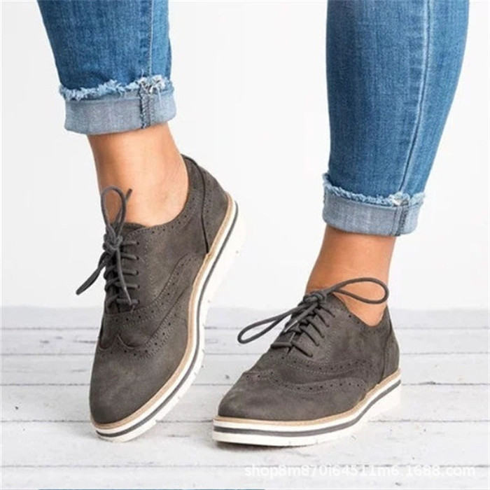 Women Lace-up Front Brogues Shoes Oxford Flats on Luulla