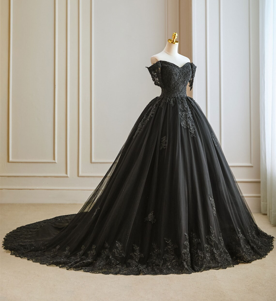 Off The Shoulder Black Gothic Ball Gown Wedding Dress on Luulla