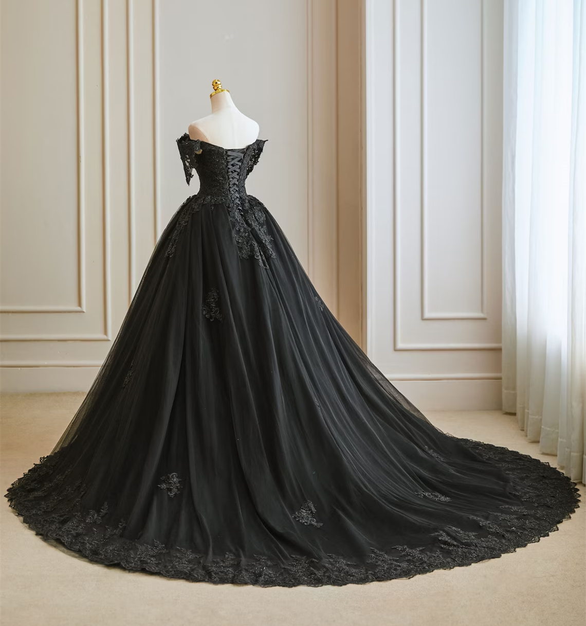 Off The Shoulder Black Gothic Ball Gown Wedding Dress on Luulla
