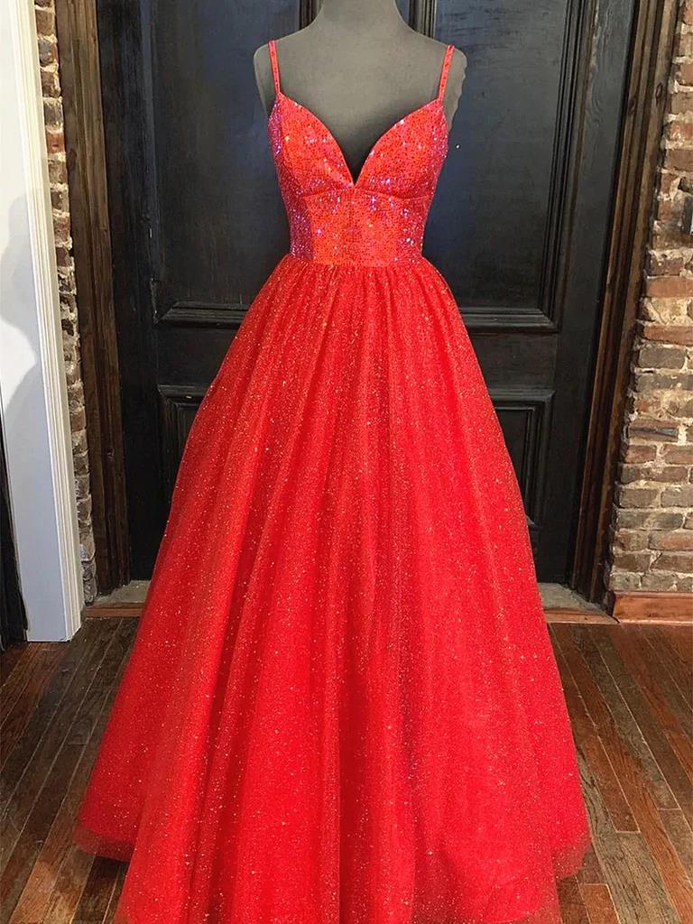 Red Glitter Tulle Long Prom Dress On Luulla