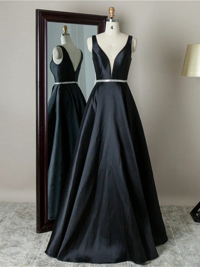 Simple Satin Black Prom Dress on Luulla