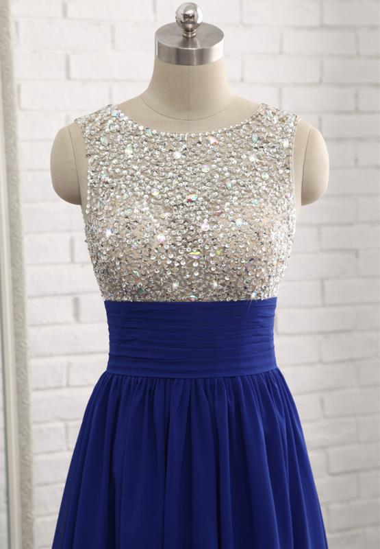 Floor Length Royal Blue Prom Dress With Beaed Sheer Bodice on Luulla