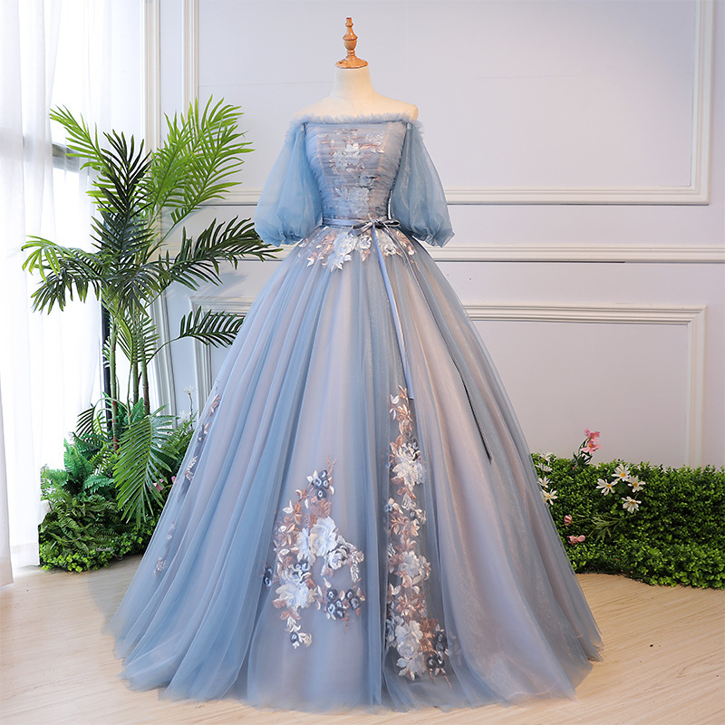 Latern Sleeves Blue Princess Dress Formal Gown on Luulla