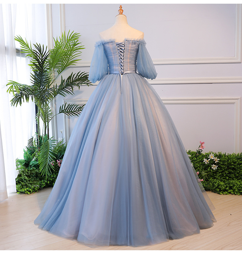 Latern Sleeves Blue Princess Dress Formal Gown on Luulla