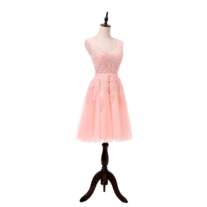 V Neck Short Pink Hoco Party Dress on Luulla