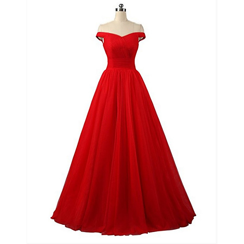 Elegant Off-shoulder Red Evening Gown Dress on Luulla