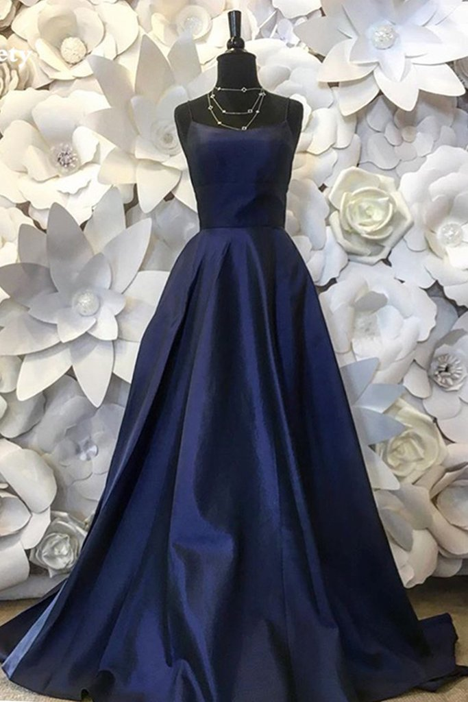 Navy Satin Long Prom Dress on Luulla