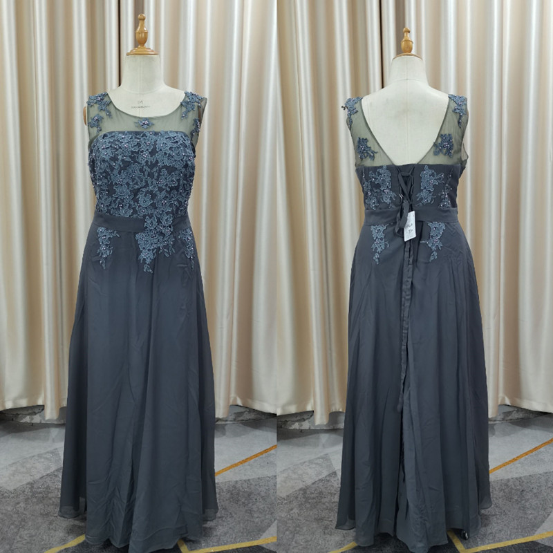 Gray Chiffon Evening Gown With Lace Decor on Luulla