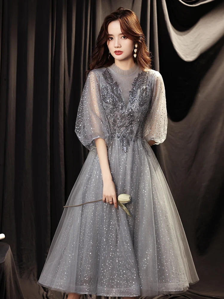 Sparkling Gray Evening Gown With Sequin Details on Luulla
