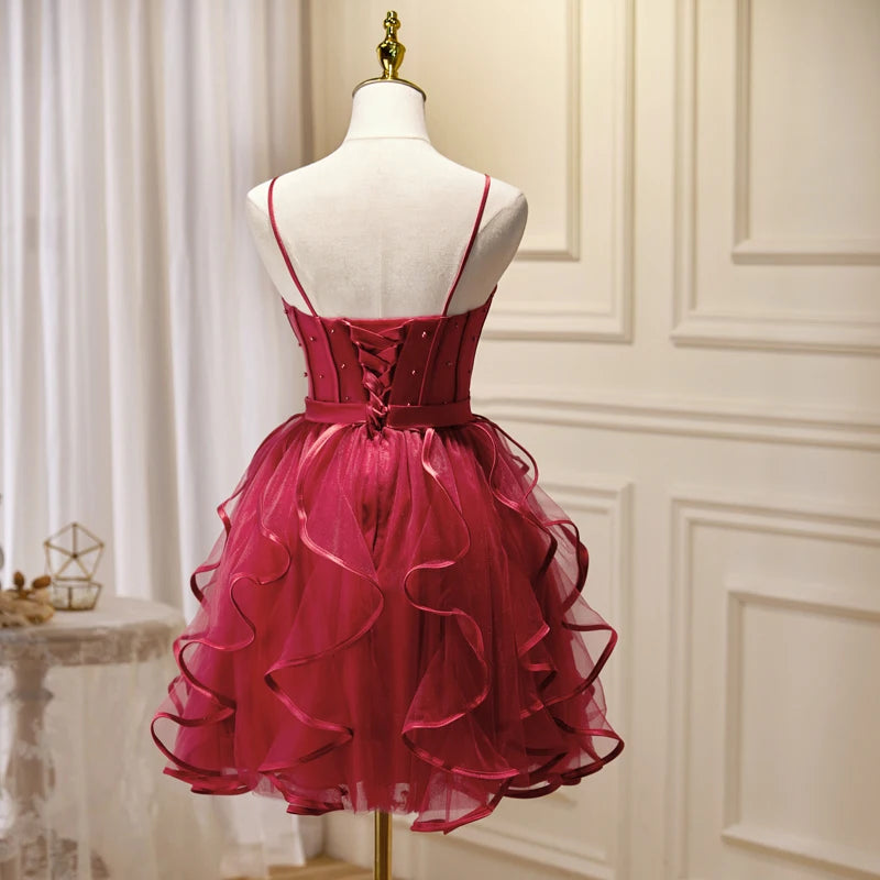 Stunning Red Ruffled Dress With Beaded Bodice on Luulla
