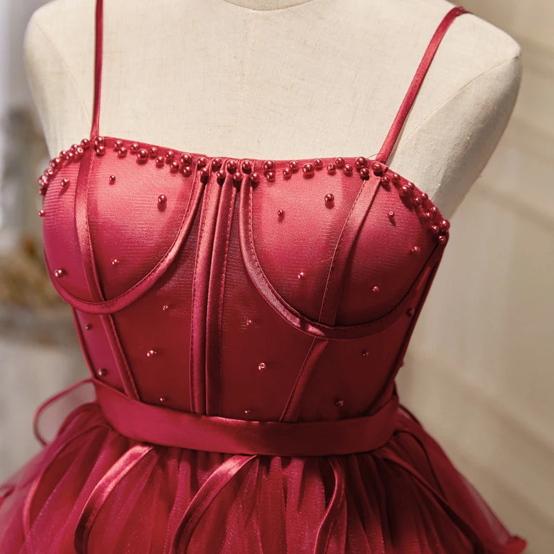 Stunning Red Ruffled Dress With Beaded Bodice on Luulla