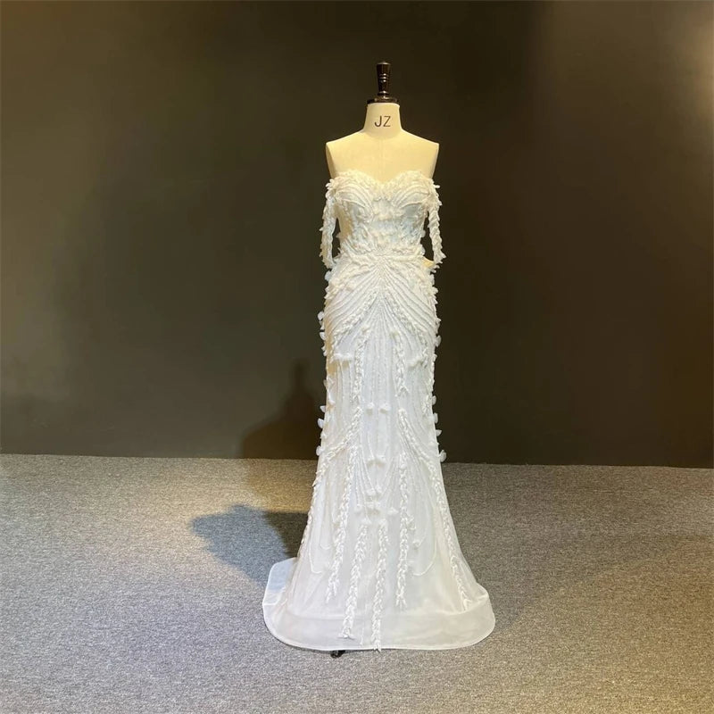 Off-shoulder White Gown With Intricate Lace Detailing on Luulla